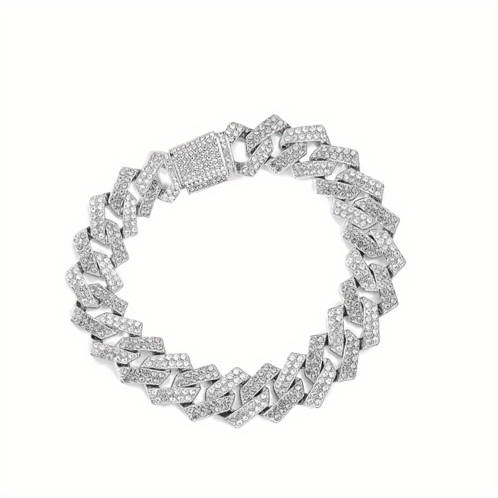 Link Chain Necklace Silvery Faux Diamond Cut Zinc Alloy - Temu