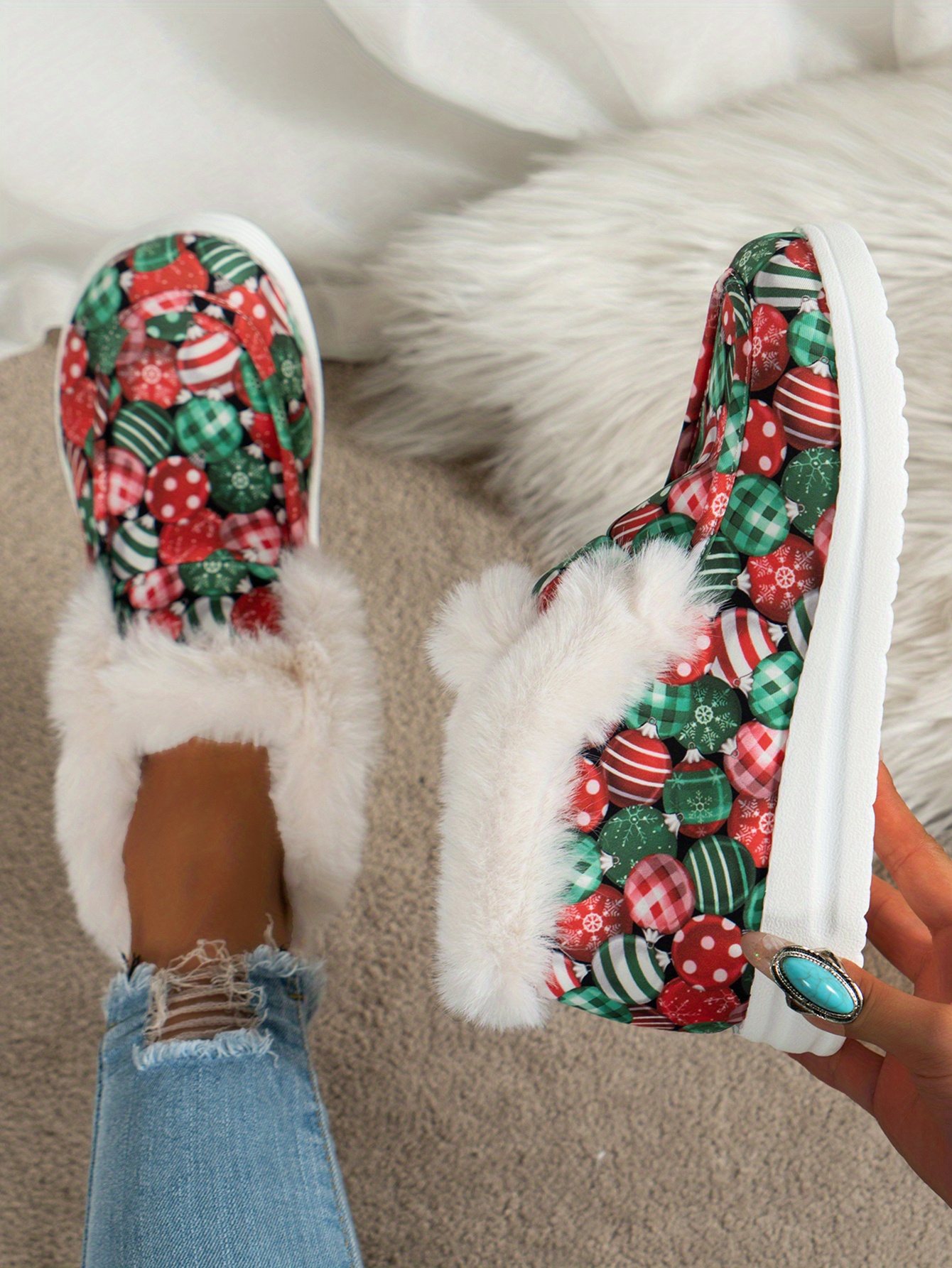 Women's Printed Snow Boots Casual Slip Plush Lined Short - Temu United ...