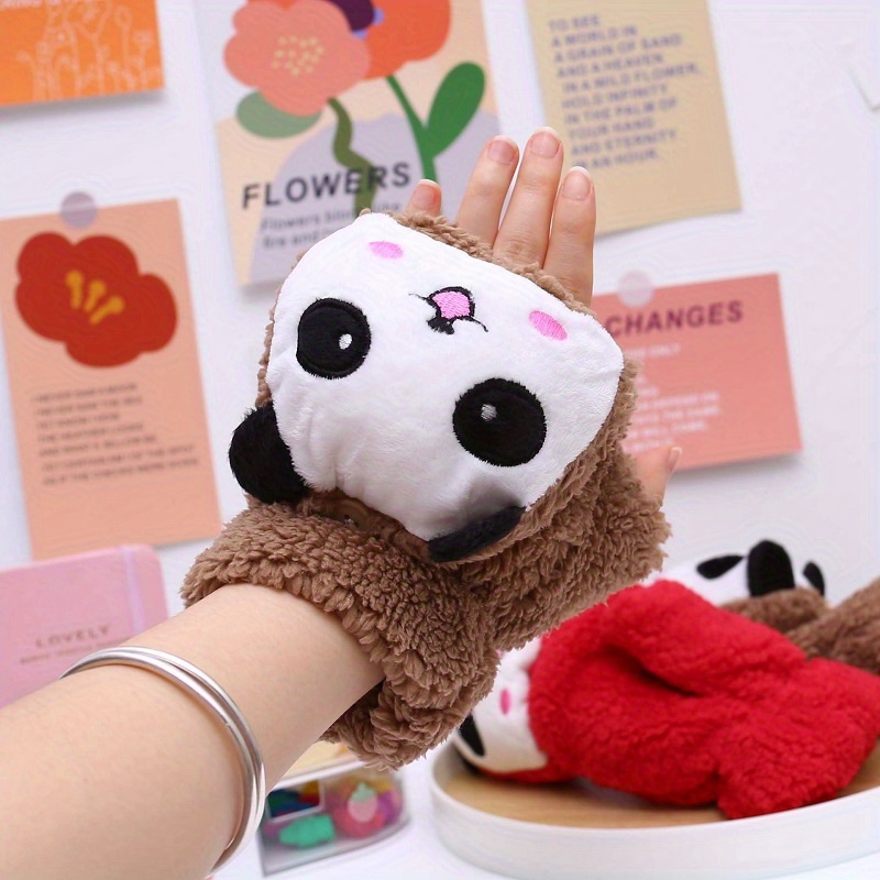Cute Panda Cartoon Convertible Gloves Soft Elastic Plush - Temu United