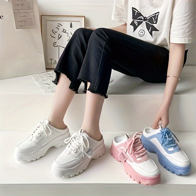Women's Solid Color Casual Sneakers Slip Round Toe Half Drag - Temu ...
