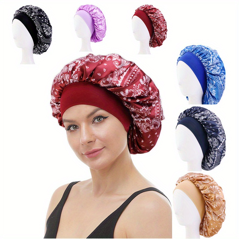 Satin Bonnet Silk Bonnet Hair Printed Bonnet Sleeping - Temu United Kingdom