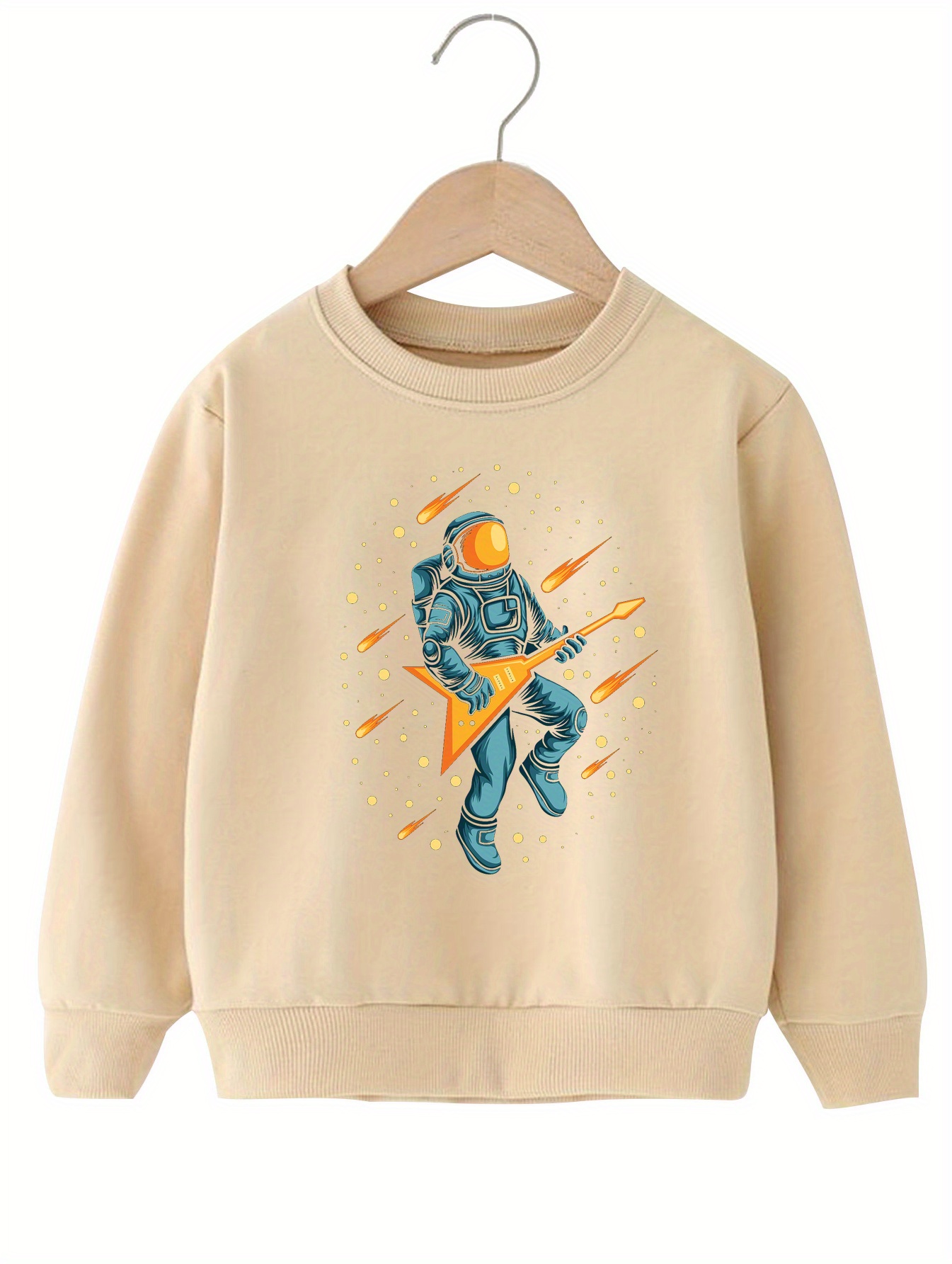 Boys Astronaut & Guitar Print Sweatshirt Cartoon Graphic Pullover Casual Long Sleeve Tops For ...