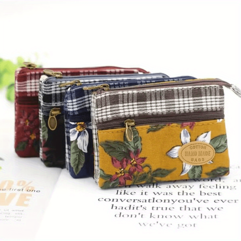 Mini Fabric Coin Purse Flower Pattern Card Holder Multi - Temu Ireland