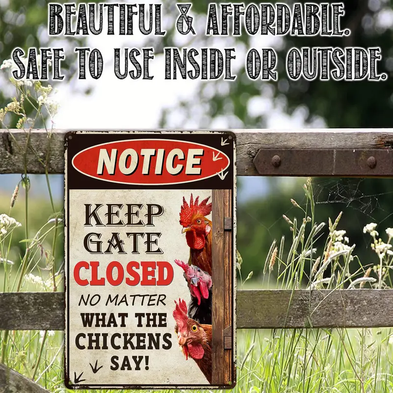 Vintage Keep Gate Closed Tin Sign Chicken Coop Funny Metal Sign Wall