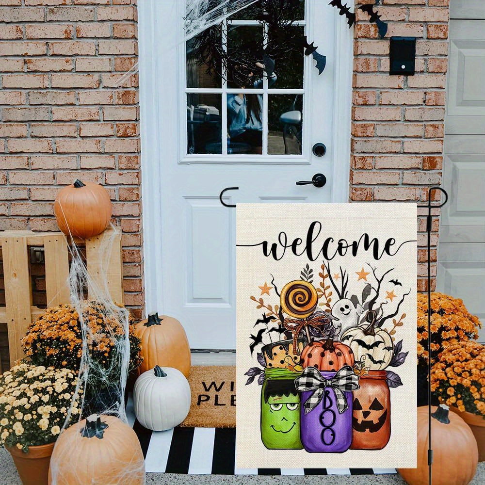 Halloween Garden Flag Outside Jars Ghost Boo Welcome Holiday - Temu