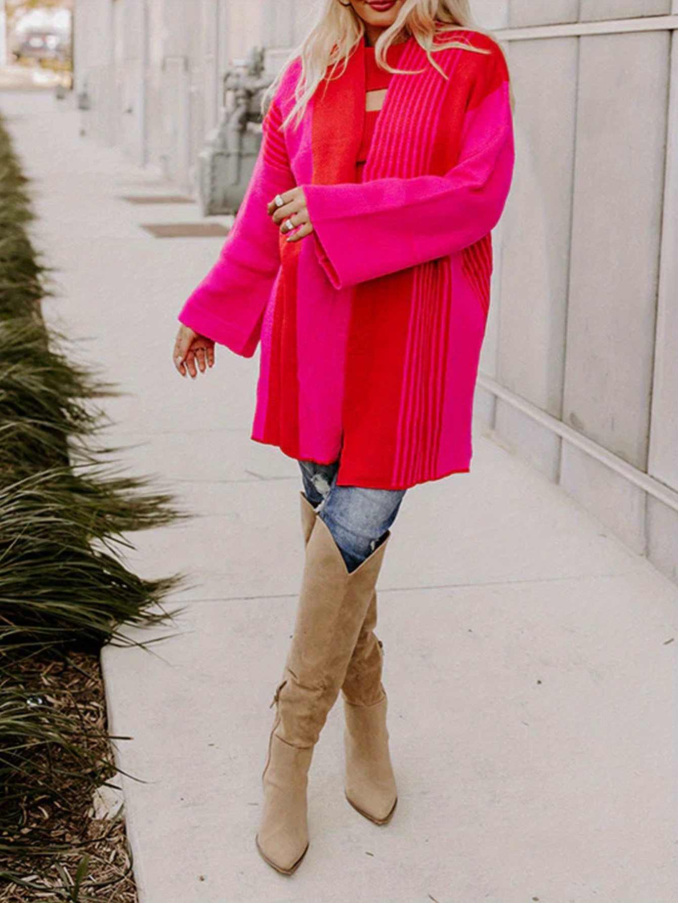 Plus Size Casual Cardigan Women's Plus Colorblock Long - Temu Canada