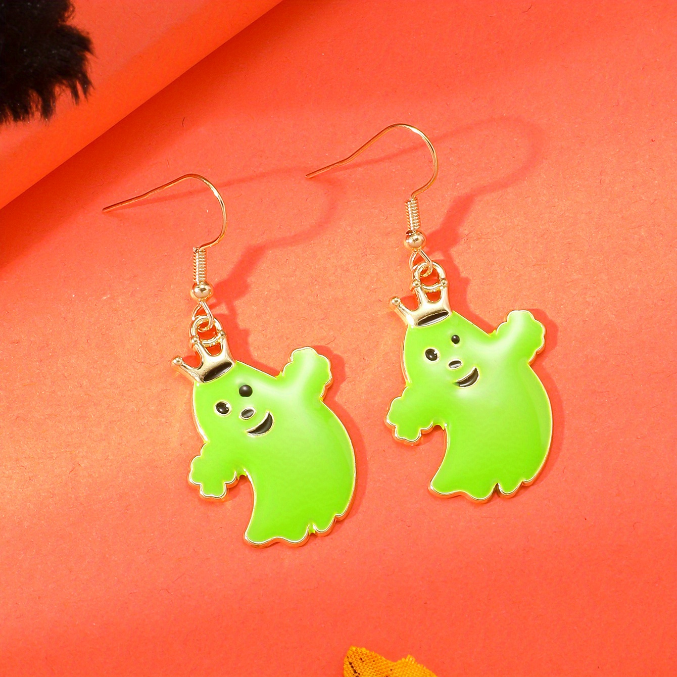 Halloween Enamel Ghost Design Dangle Earrings Cute Party Style Zinc ...