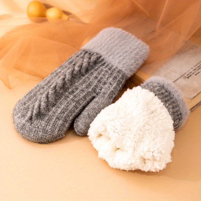 autumn winter plus velvet gloves solid color twist knit - {region_name}