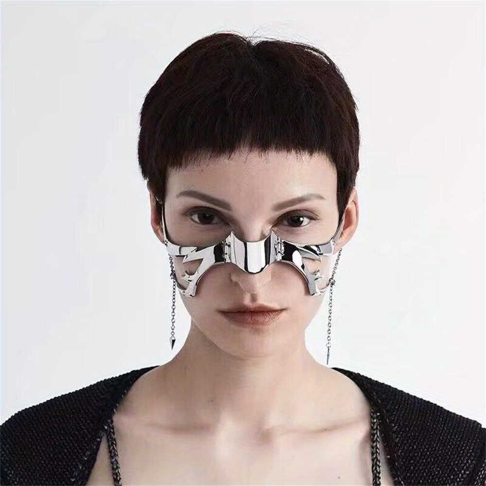 Cyperpunk Irregular Silvery Hollow Mask Metal Mask Halloween - Temu