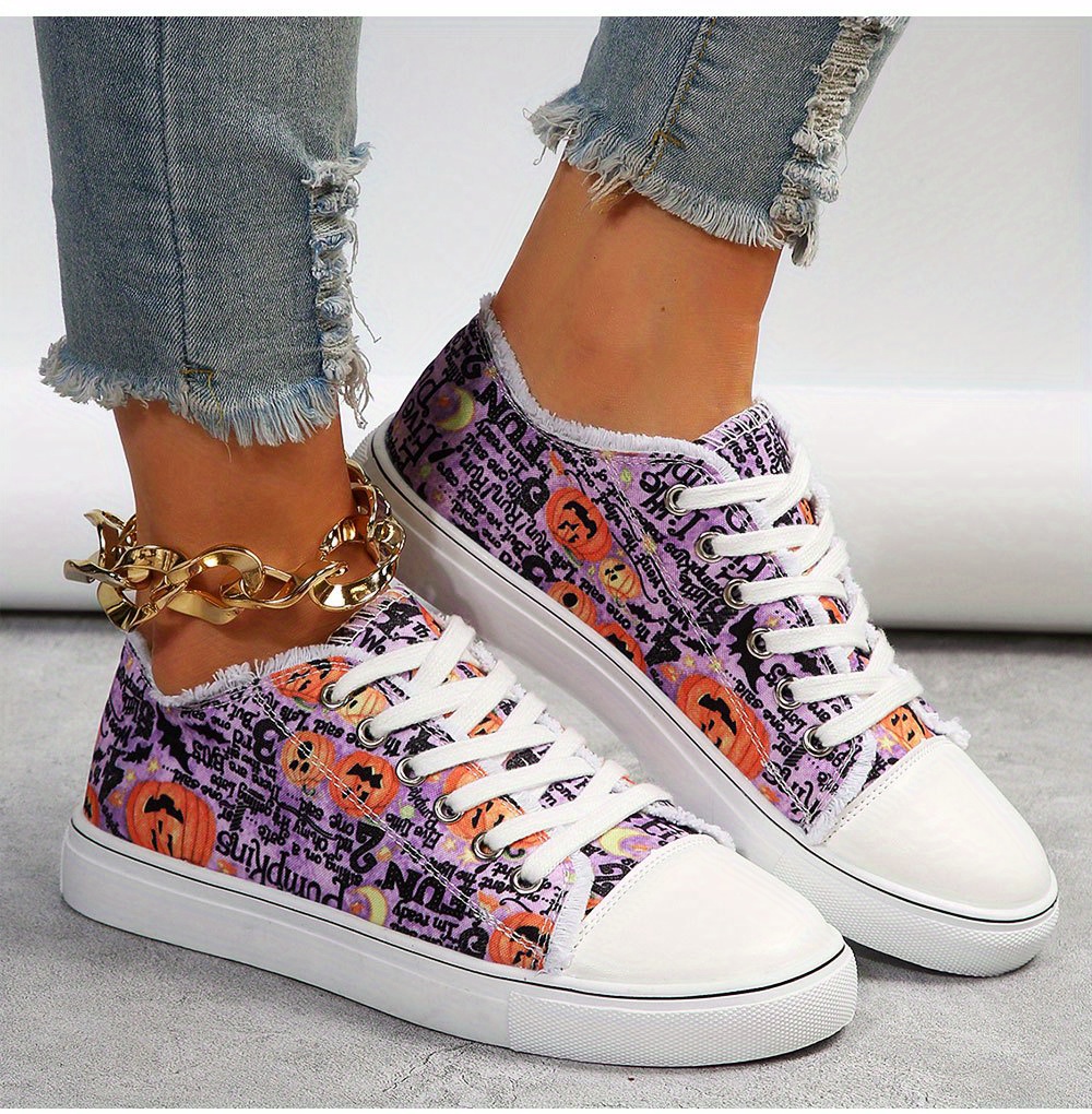 Colorful Pumpkins Ghost Print Low Top Sneakers Halloween - Temu Canada