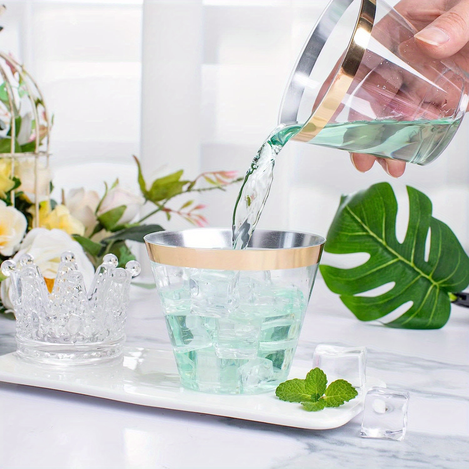 Golden Plastic Cups Clear Plastic Cups Tumblers Elegant - Temu