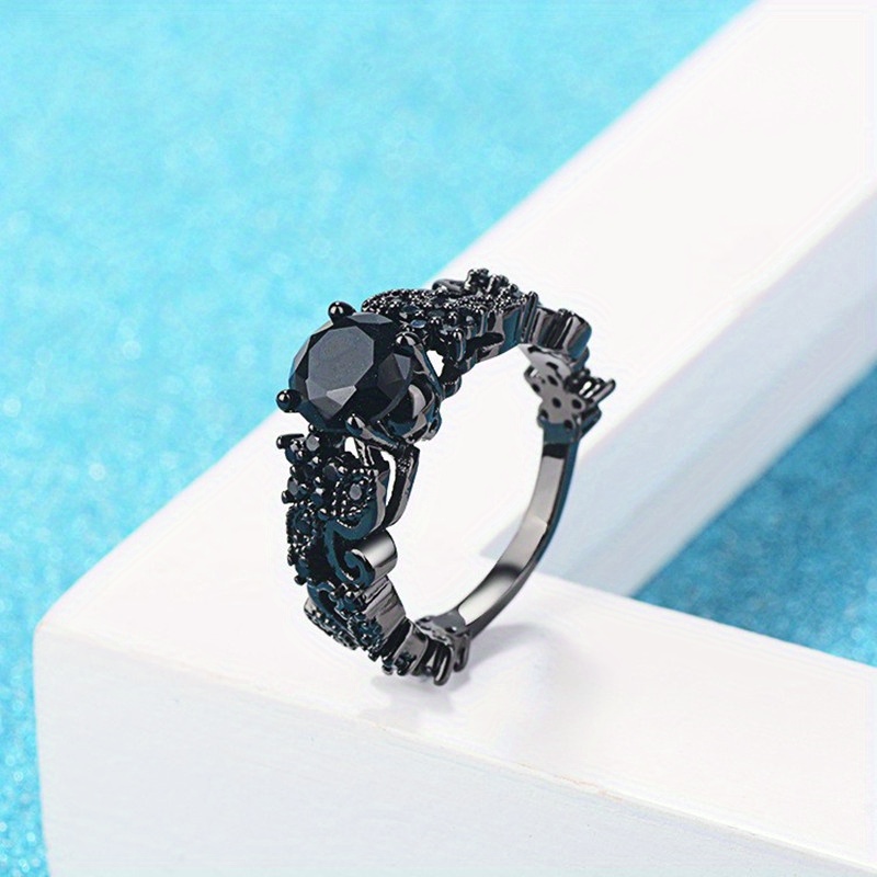 Punk Style Ring Inlaid Black Zirconia Horror Skull Design - Temu United ...