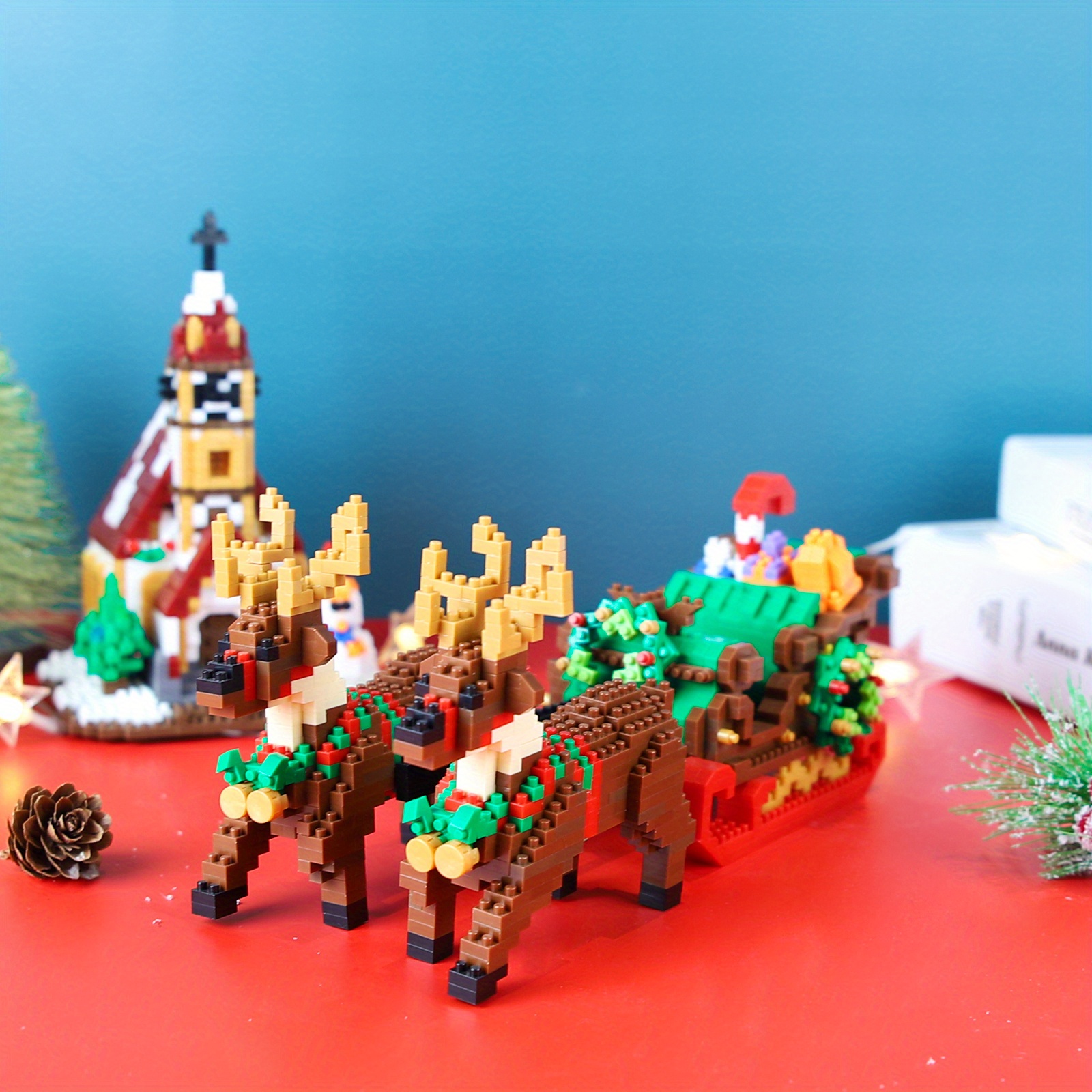 Christmas Sleigh Car Building Blocks Christmas Theme Ornaments ...