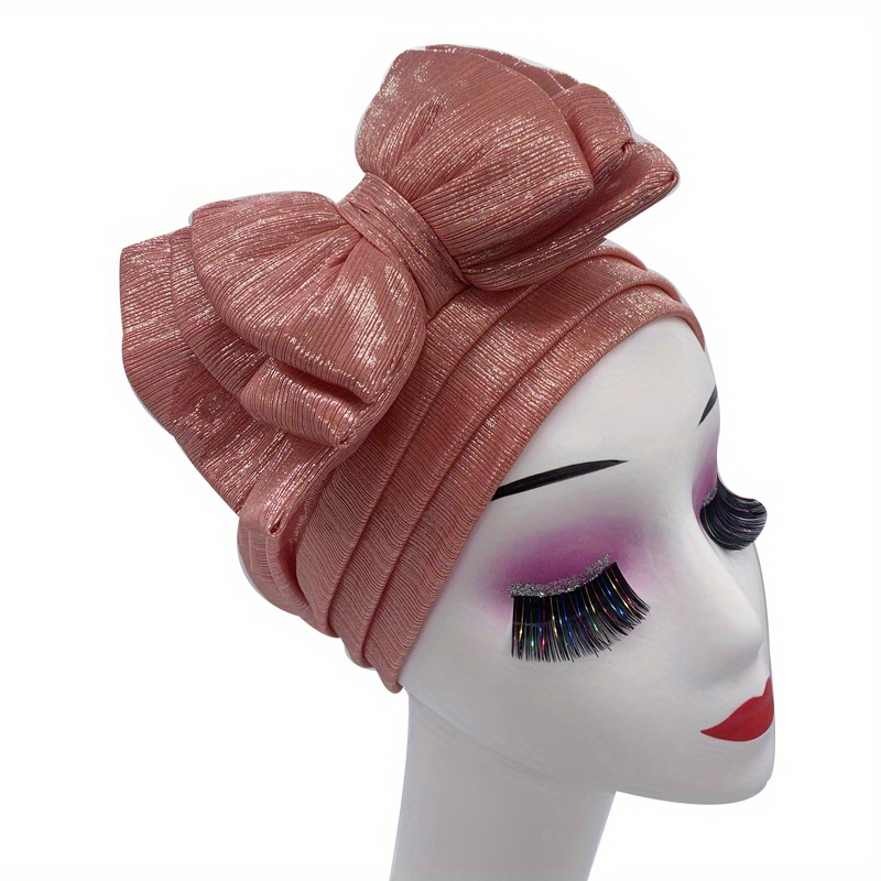 Shiny Bowknot Elegant Turban Hat Trendy Solid Color Head - Temu Canada
