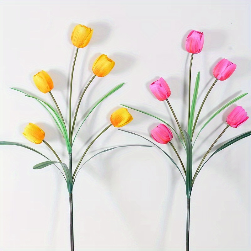5頭の造花 造花、uv耐性のあるリアルな人工 の花、人工プラスチック製の緑の低木植物、花輪ホームルームオフィスパーティー結婚式用 マルチ