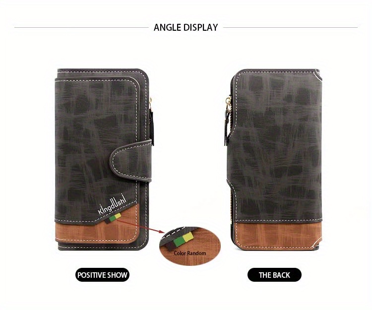 mens zipper long wallet vintage leather coin purse multi card card ...