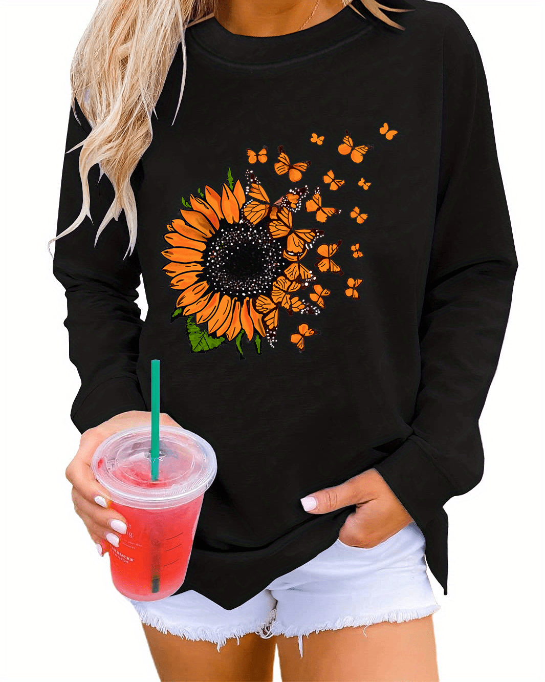 sunflower print sweatshirt casual long sleeve crew - Temu Australia