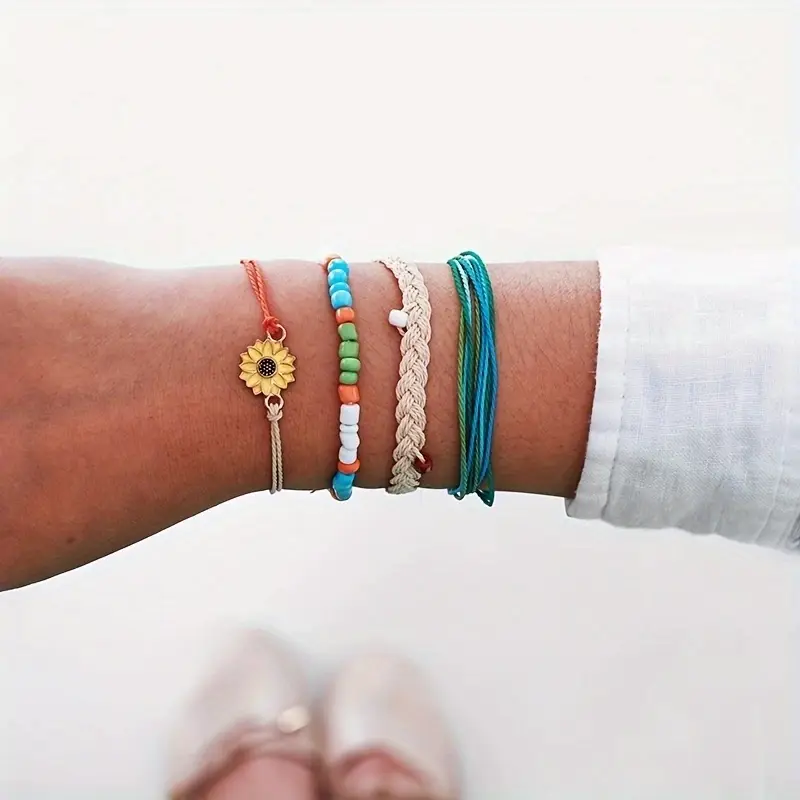Colorful Wax Thread Braided Bracelet Set Multi Layers Hand Temu Canada