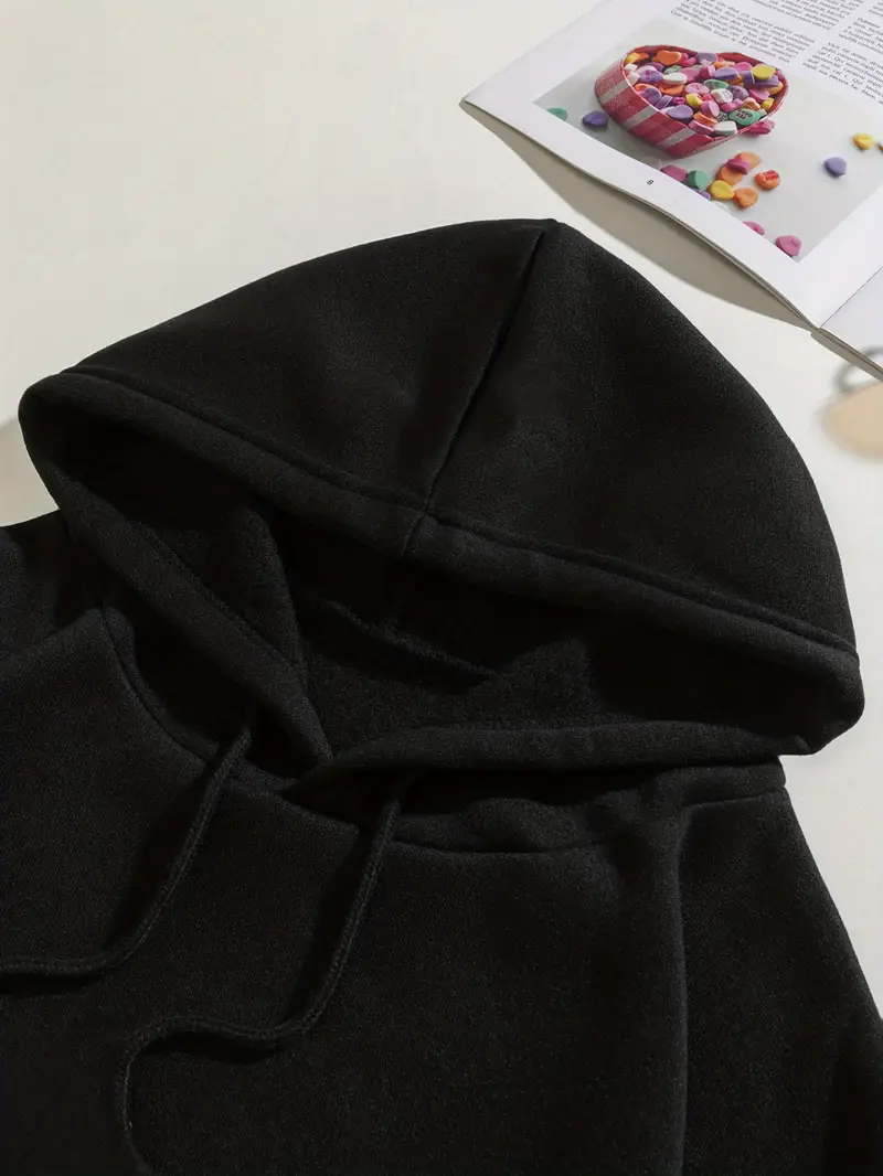 Cat Letter Print Hoodie Casual Pocket Long Sleeve Drawstring Hoodies