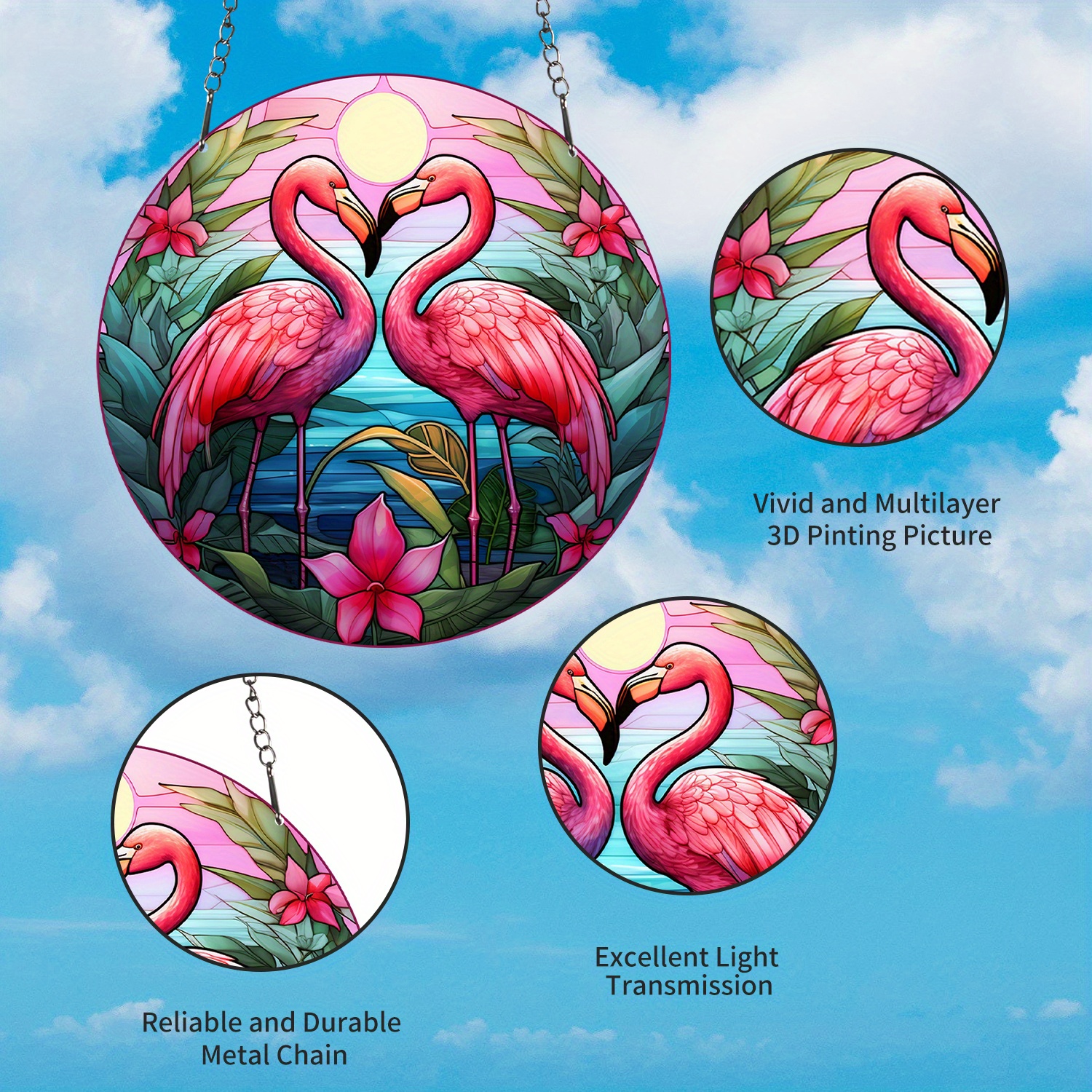 flamingo suncatcher acrylic window hanging metal chain home - Temu ...