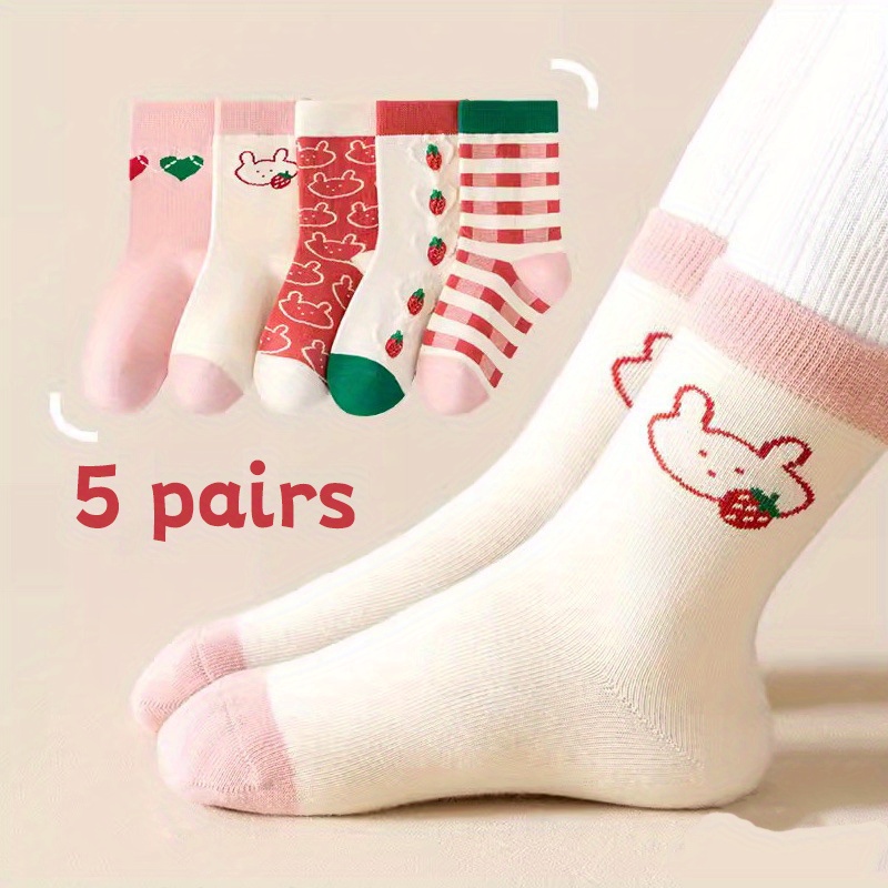 Flower Strawberry Pattern Cute Socks Girls Kids Breathable - Temu Australia