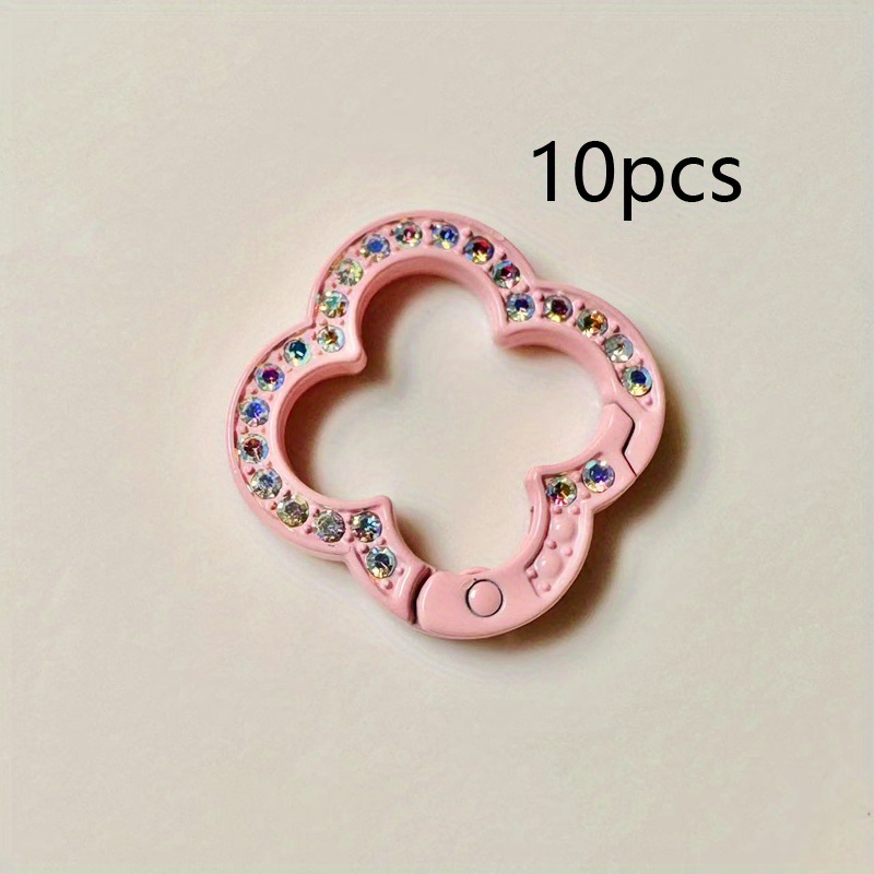 10pcs 캔디 컬러 네잎 클로버 모양 인레이 라인스톤 오픈 스프링 버클 Diy 키링 가방 액세서리 보석 용 Temu