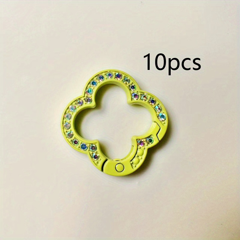 10pcs 캔디 컬러 네잎 클로버 모양 인레이 라인스톤 오픈 스프링 버클 Diy 키링 가방 액세서리 보석 용 Temu