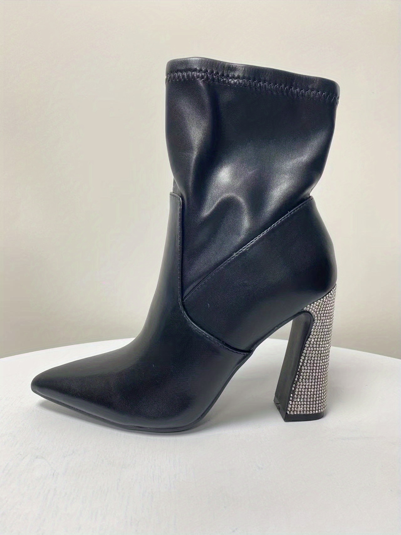 Botas Punta En Bloque Decoración Diamantes Imitación Mujer - Temu ...