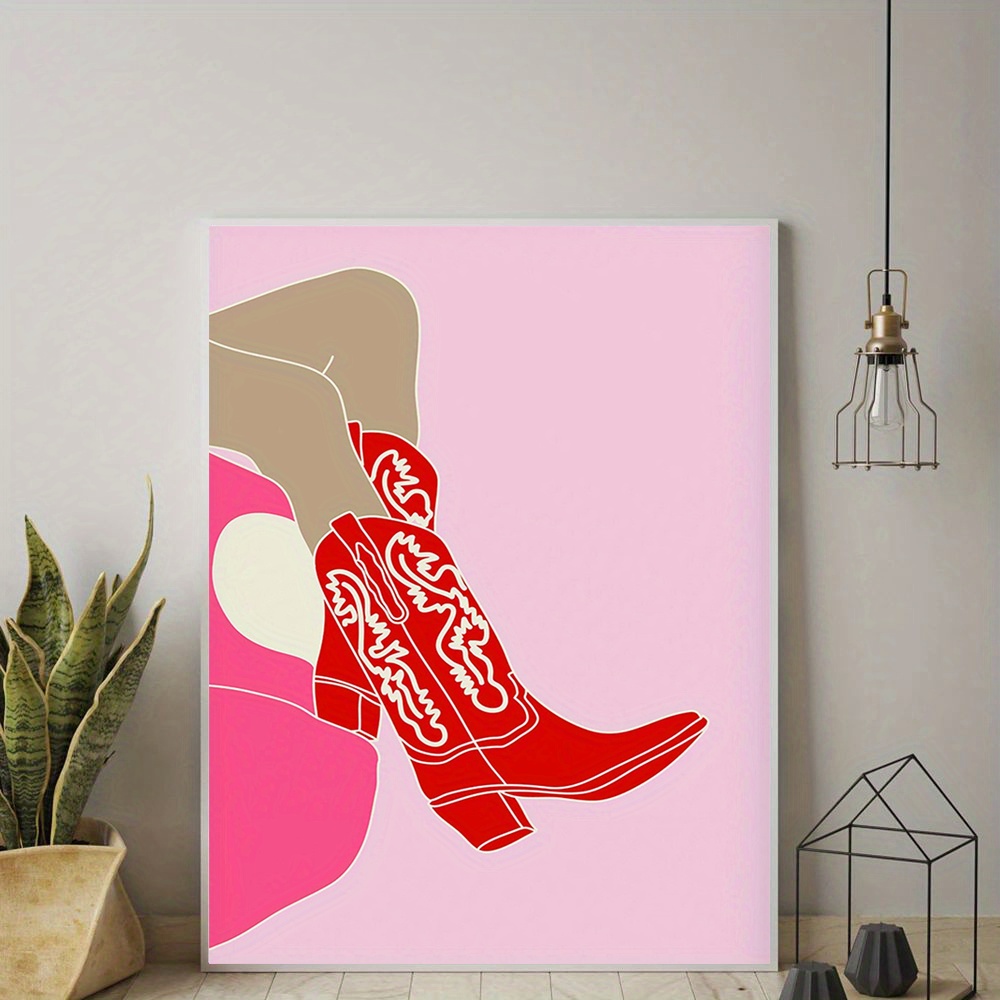 Pink Pictures Canvas Paintings Fashion Wall Art Boots Text - Temu Canada