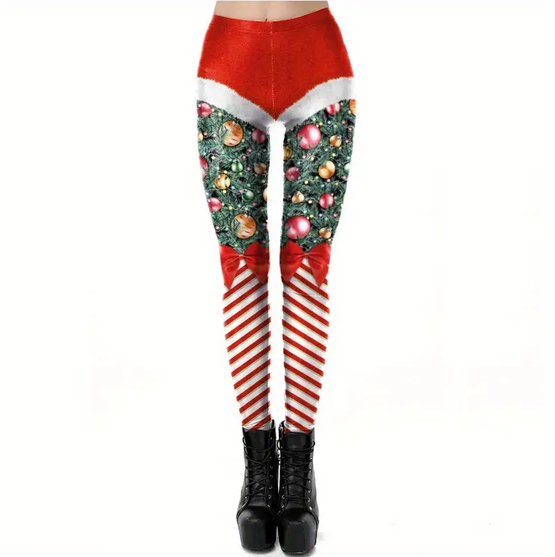 Christmas Print Skinny Leggings Casual Elastic Waist Temu Norway