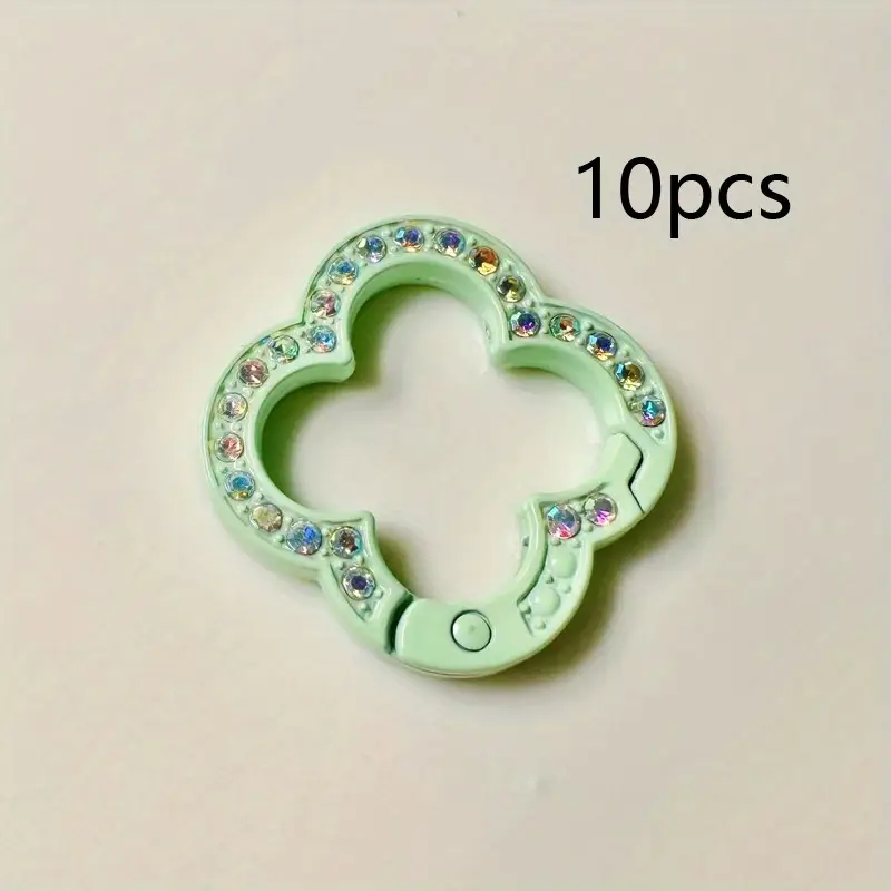 10pcs 캔디 컬러 네잎 클로버 모양 인레이 라인스톤 오픈 스프링 버클 Diy 키링 가방 액세서리 보석 용 Temu