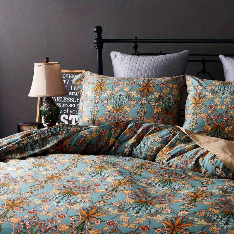 Luxury Retro Duvet Cover Set Flower Pattern Polyester - Temu