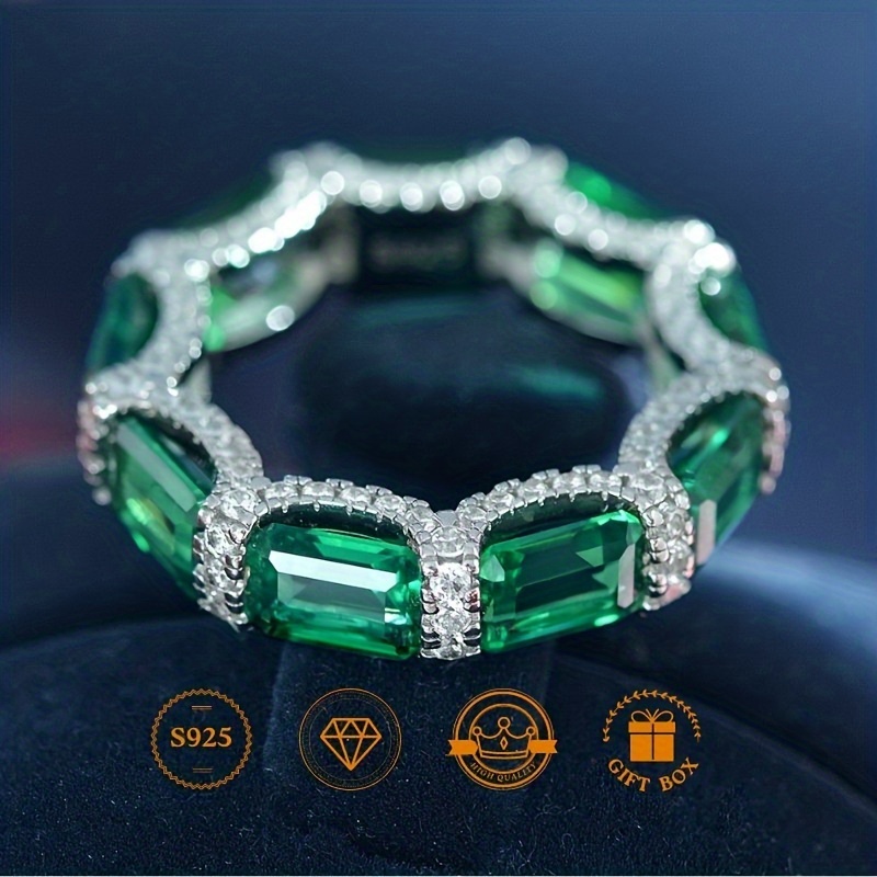 S925 Silver 5 Carat Emerald Green Ring Sparkling Cubic - Temu United ...