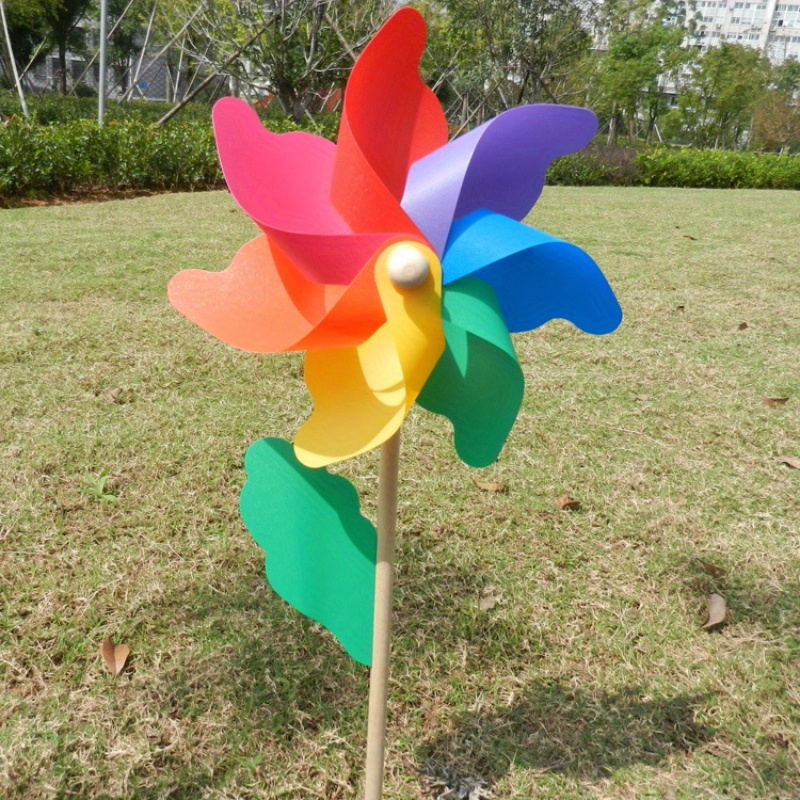 Diy Colorful Windmill Wood Windmill Pole Handmade Assembly - Temu