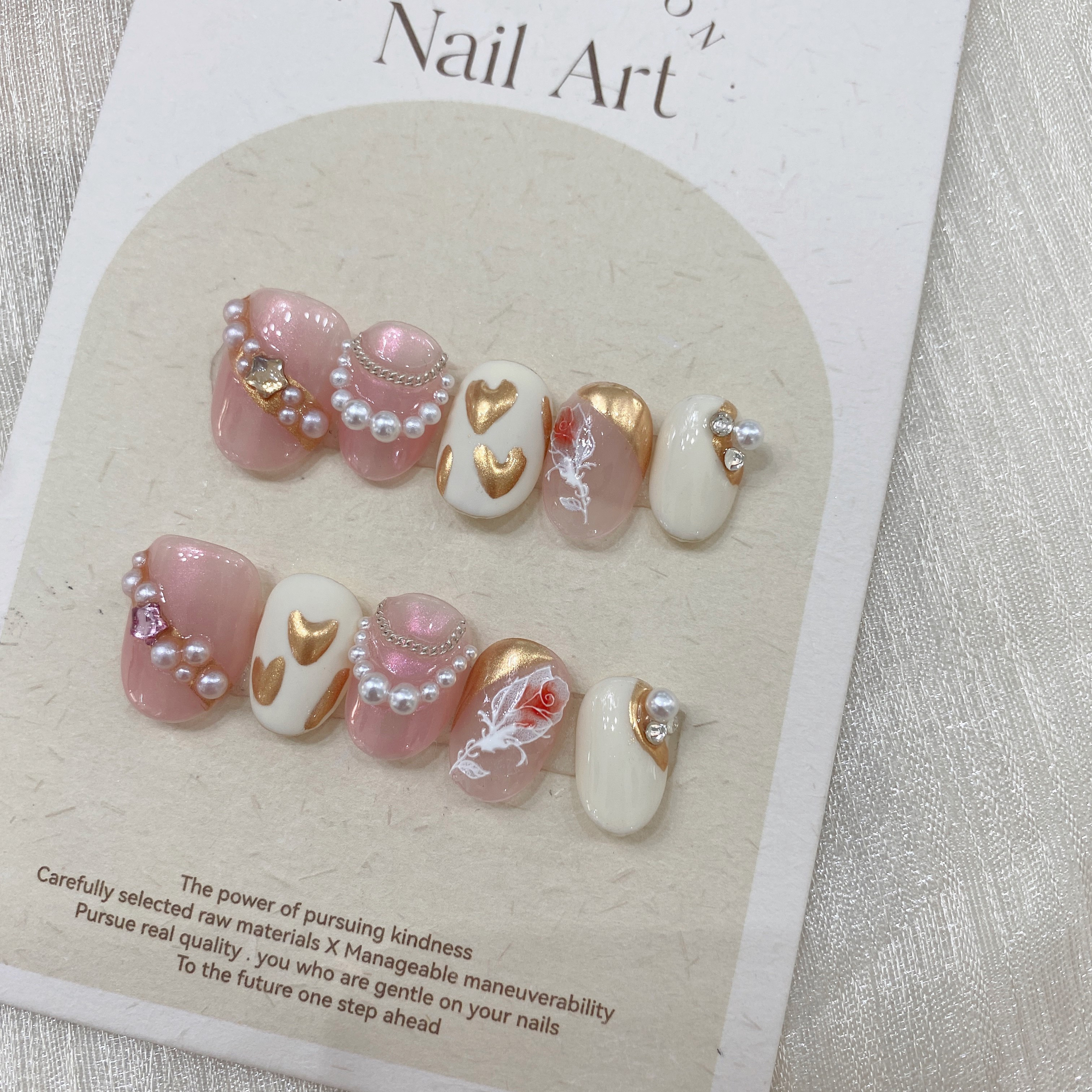 handmade press nails pink nails heart pearl - Temu New Zealand