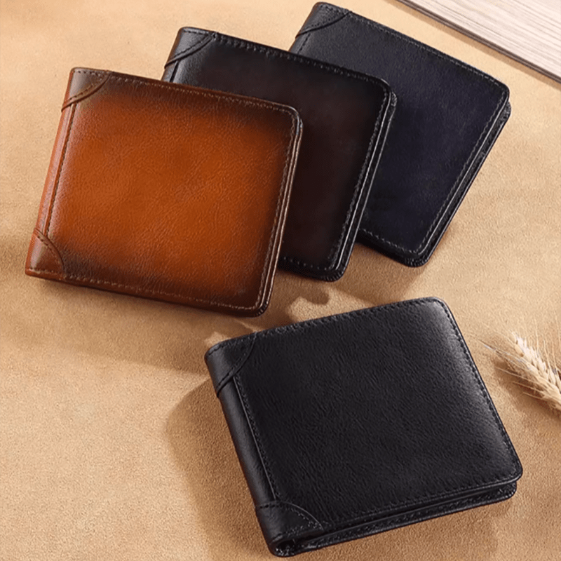 Genuine Leather Horizontal Bifold Wallets For Men Vintage Thin Short ...