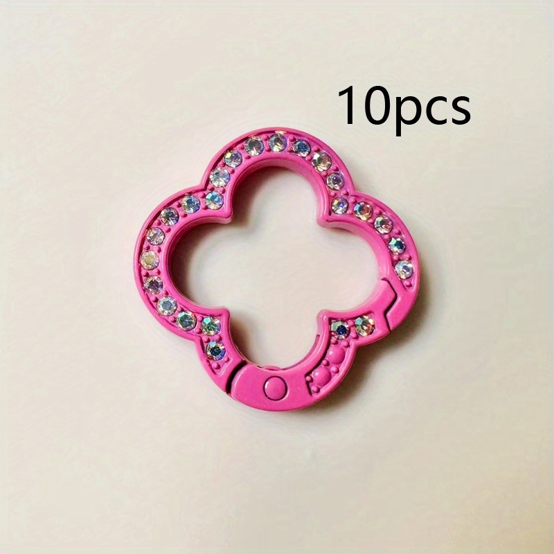 10pcs 캔디 컬러 네잎 클로버 모양 인레이 라인스톤 오픈 스프링 버클 Diy 키링 가방 액세서리 보석 용 Temu