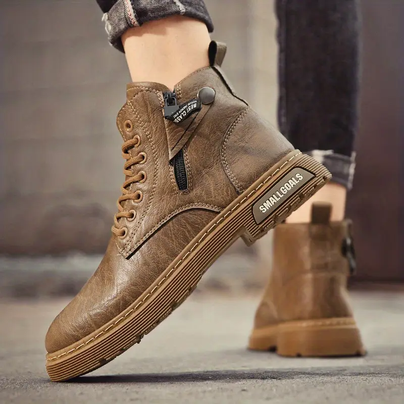 Mens Work Boots Lace Up Boots With Zippers Casual Walking Shoes Service
