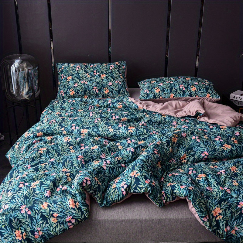 Luxury Duvet Cover Set Flower Pattern Polyester Bedding Set - Temu Norway