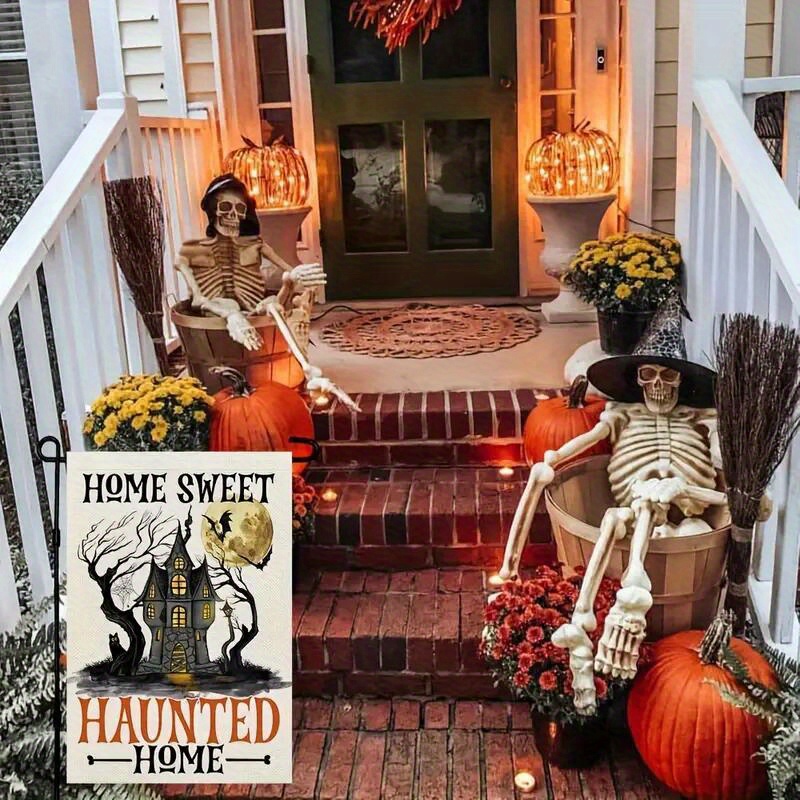 Halloween Haunted Home Garden Flag Burlap Holiday Seasonal - Temu ...