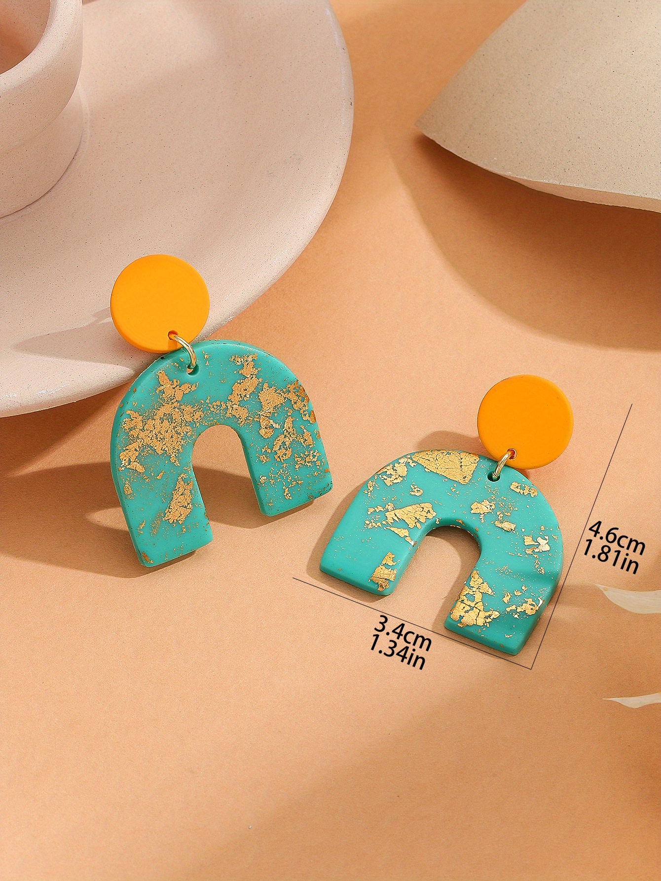 Green U Shape Foil Pattern Dangle Earrings Polymer Clay - Temu Australia