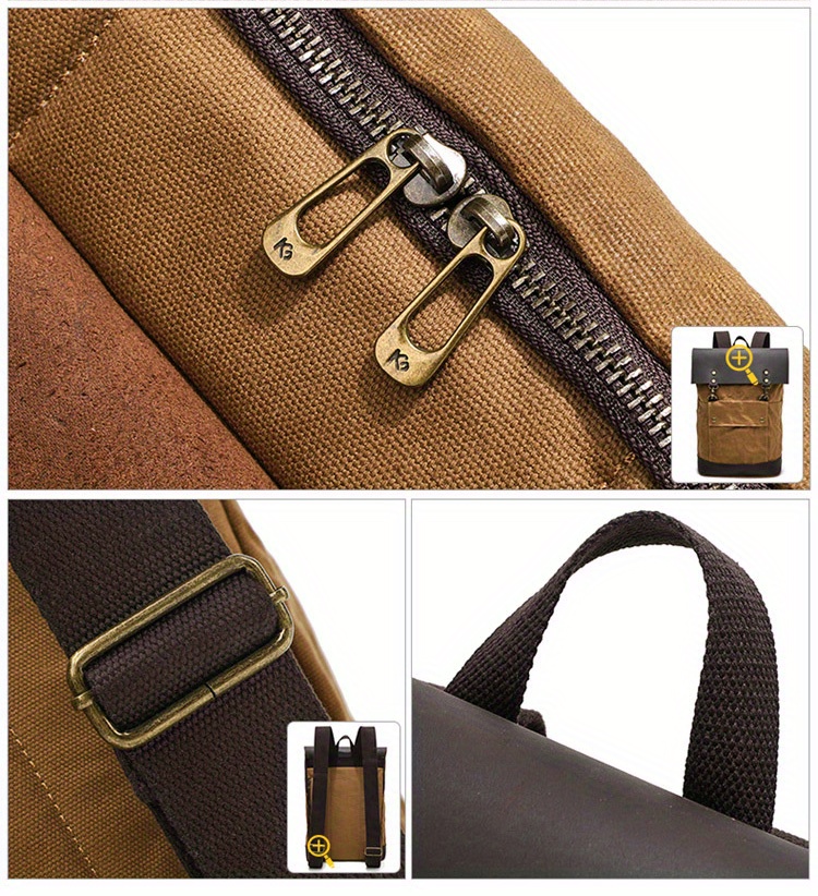 Vintage Waxed Canvas Leather Backpack Men's Shoulder - Temu