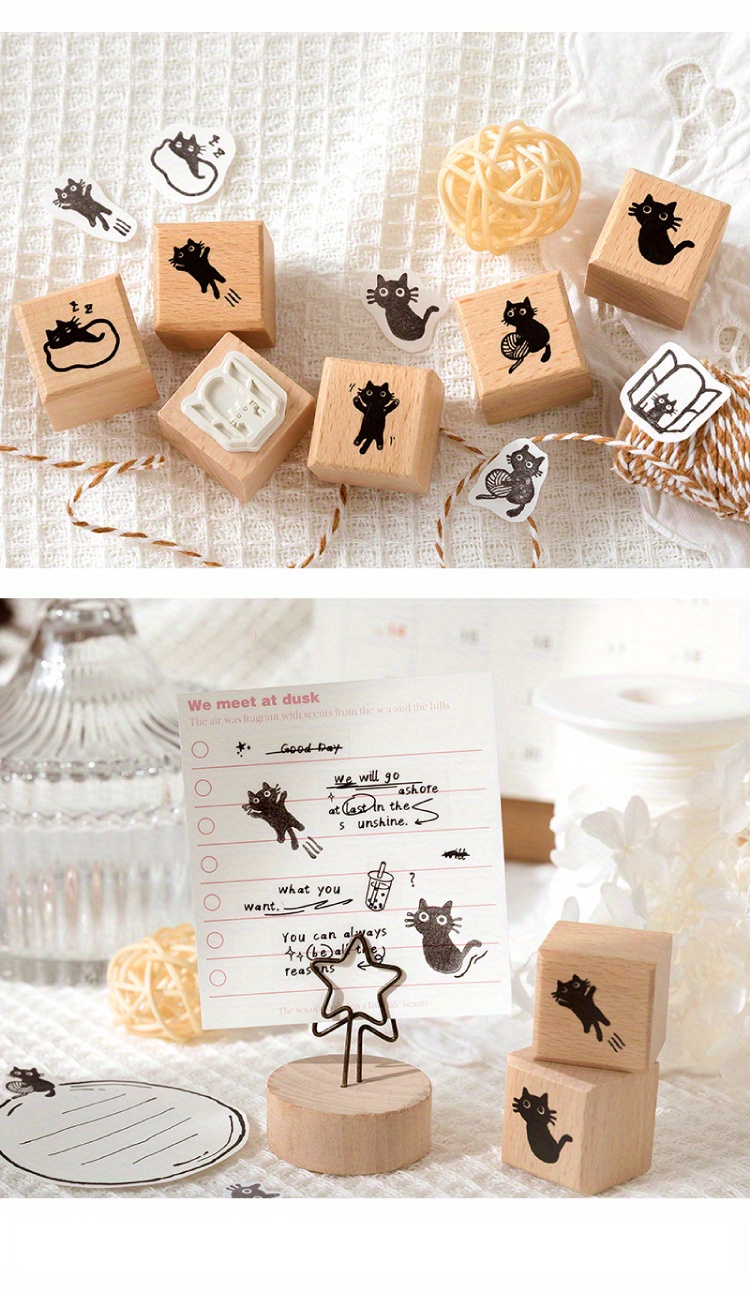 Beech Wood Stamp Mr. Edgar Series Cat Journal Decorative - Temu