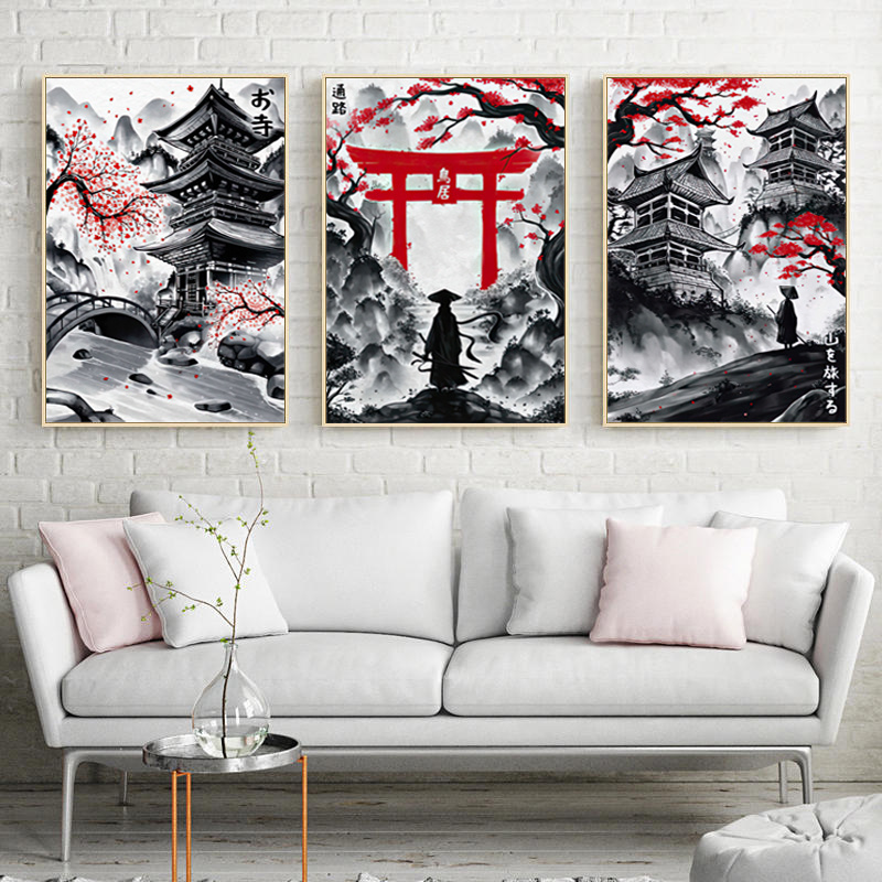 Art Canvas Print Posters Japanese Style Ink Architecture - Temu Canada