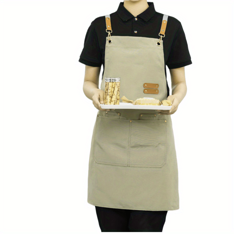 1pc canvas waterproof dining apron with pockets coffee bars restaurants ...
