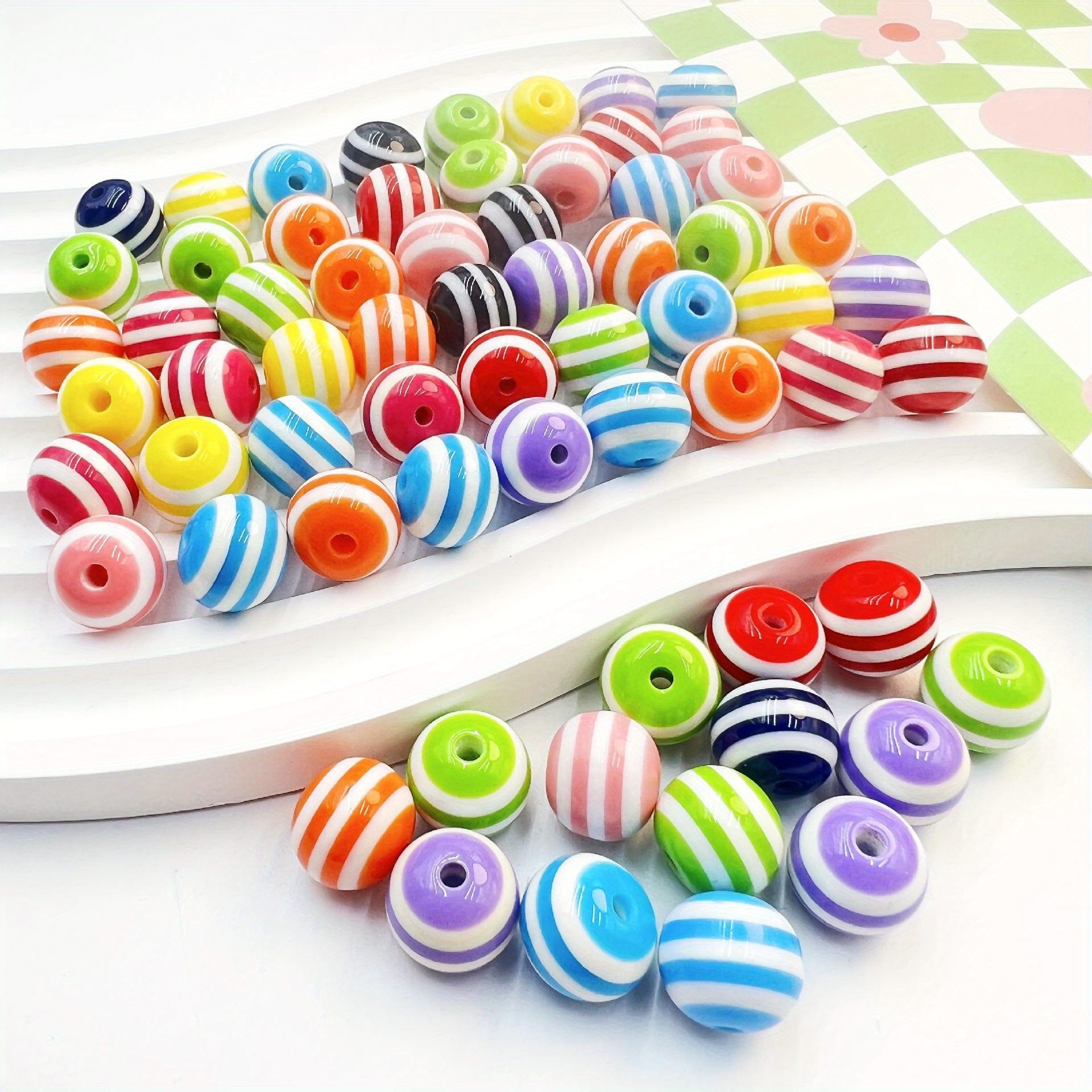Colorful Round Striped Candy Color Acryli Loose Spacer Beads - Temu ...