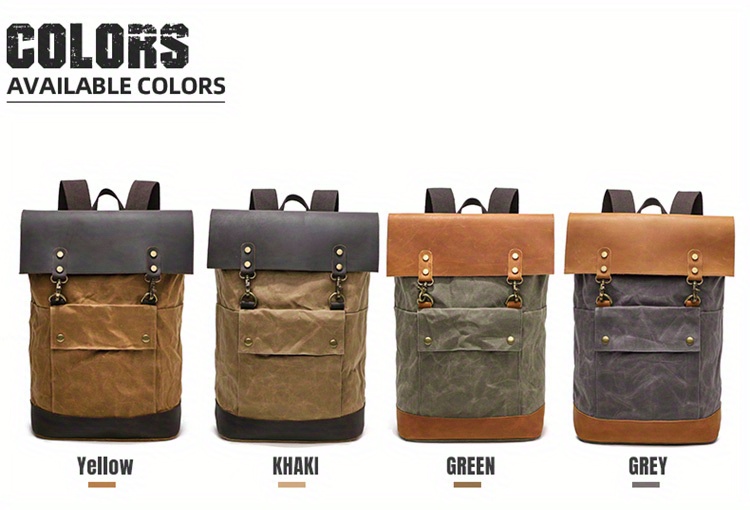 Vintage Waxed Canvas Leather Backpack Men's Shoulder - Temu