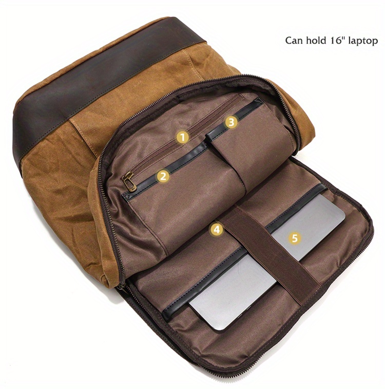 Vintage Waxed Canvas Leather Backpack Men's Shoulder - Temu