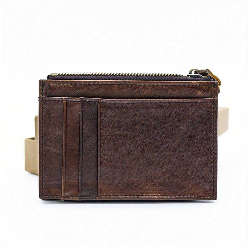 Genuine Leather Zipper Credit Card Holder Wallet Coin Purse Ultra Thin ...