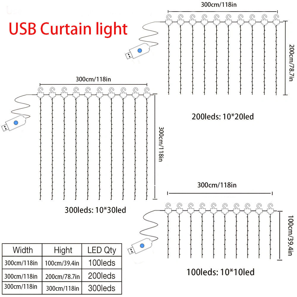 Led Curtain Lights Garland Fairy String Lights Holiday - Temu